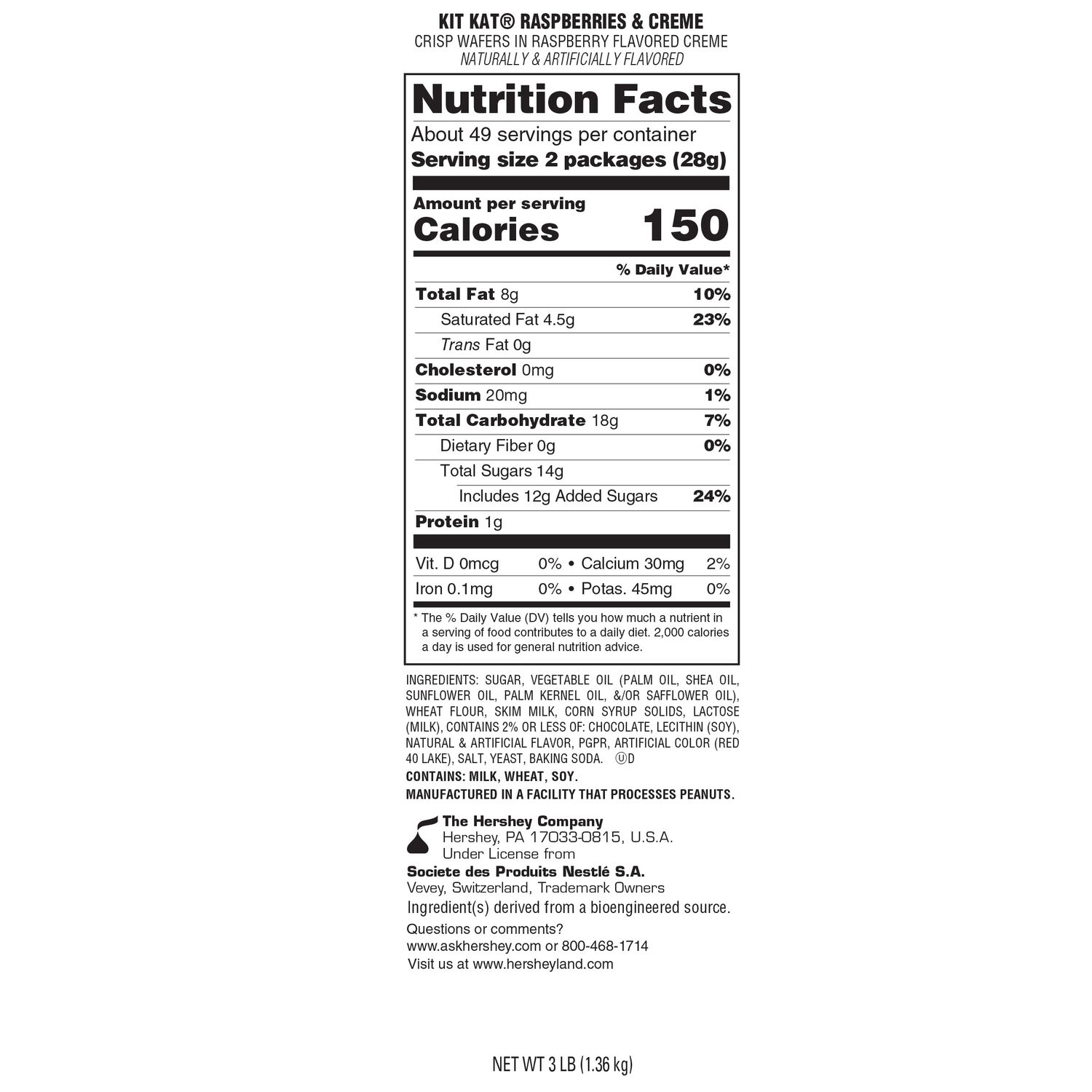 KIT KAT® Raspberry Creme Snack Size Bulk Candy Box, 3 lbs.