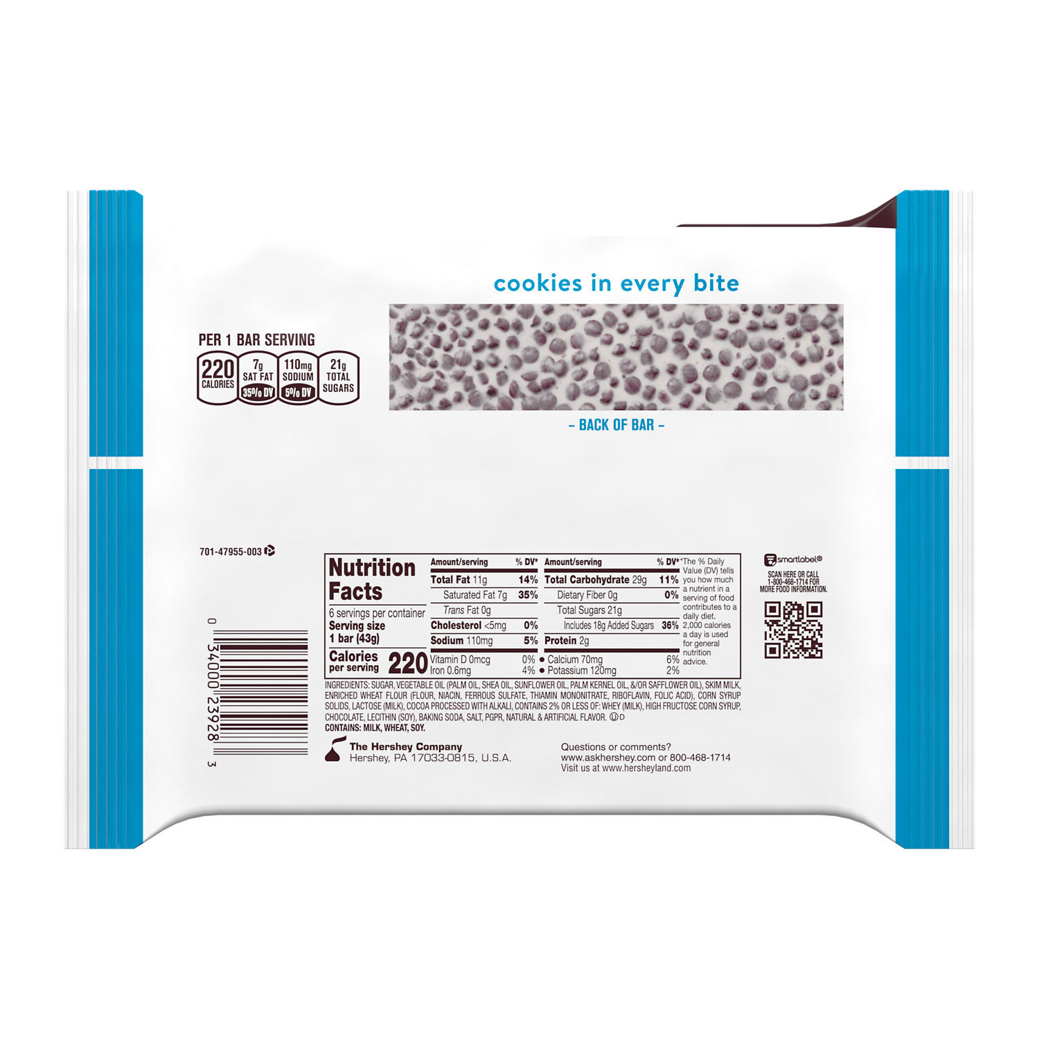 HERSHEY'S Cookies 'n' Creme Candy Bars, 1.55 oz (6 Count)