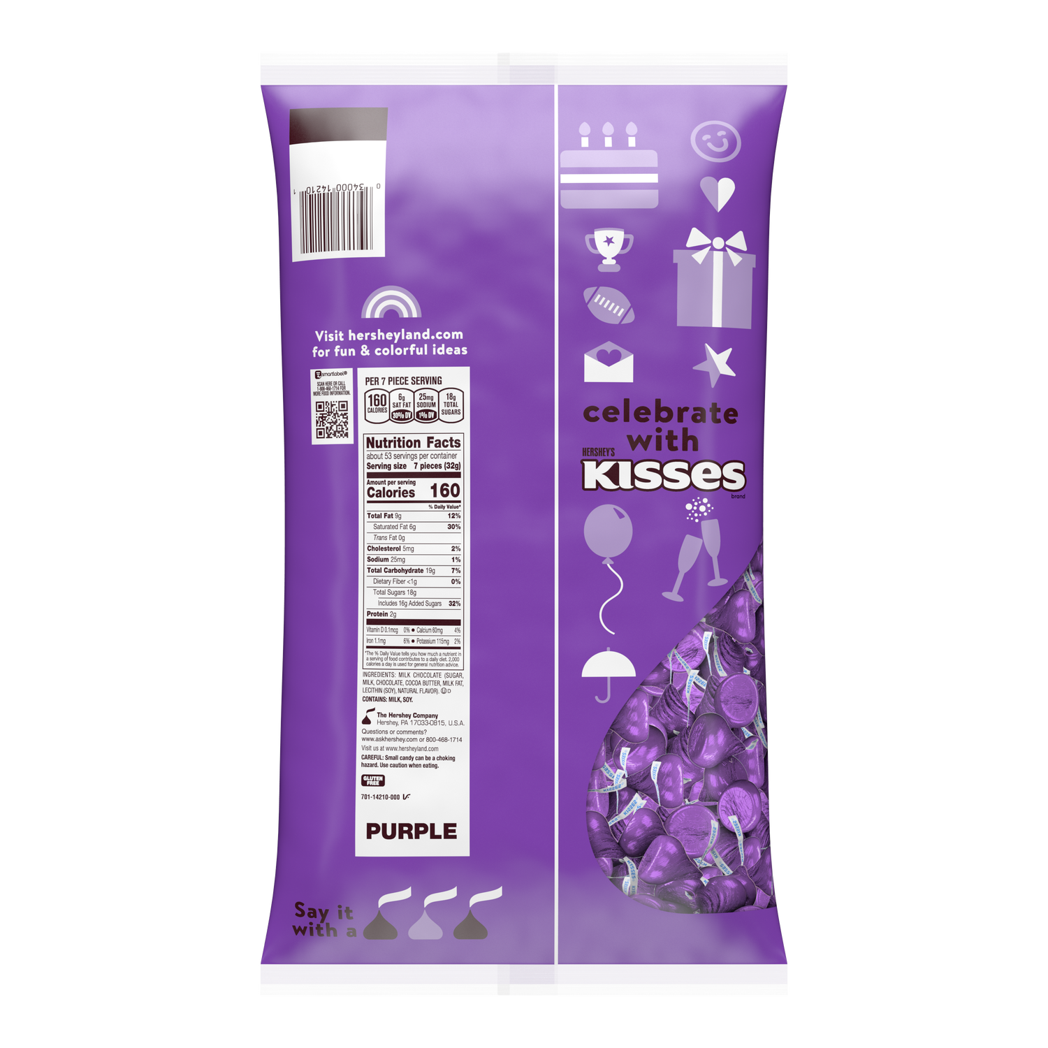 HERSHEY'S KISSES Purple Foils Milk Chocolate Candy Bulk Bag, 60 oz