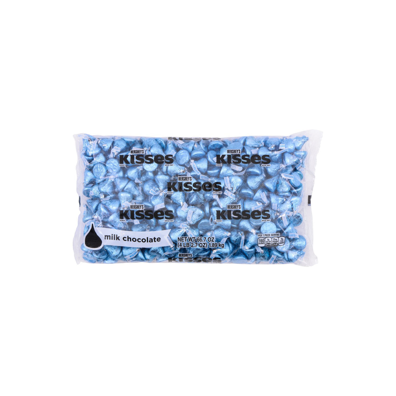 HERSHEY'S KISSES Milk Chocolates in Light Blue Foils - 66.7oz Candy Bag