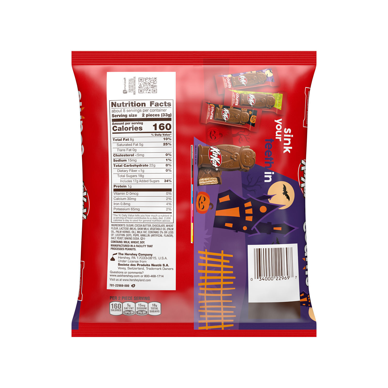 KIT KAT® Milk Chocolate Wafer Snack Size Halloween Counts, 9.44oz Candy Bag