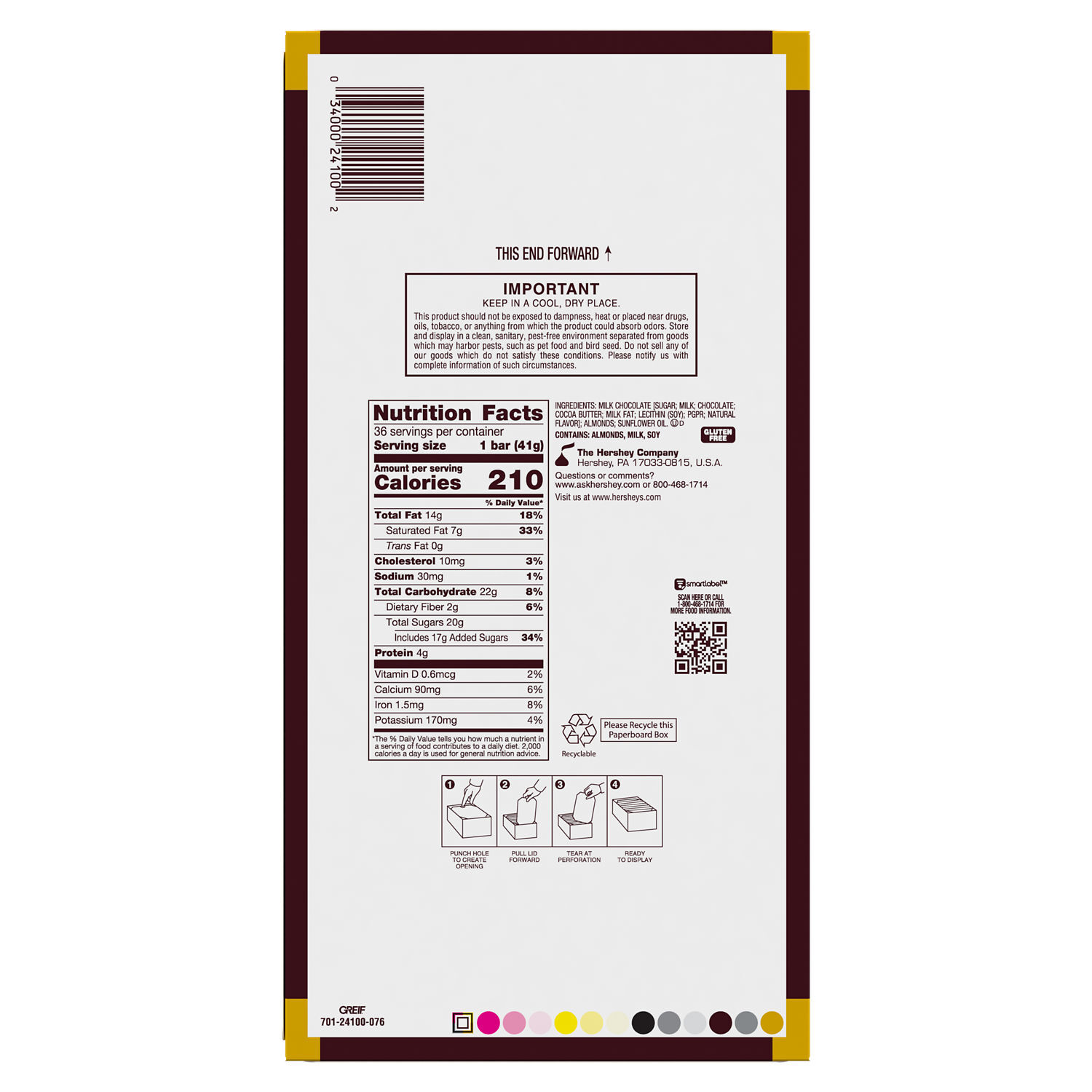 HERSHEY'S Milk Chocolate Almond Standard Size 1.45oz Candy Bar