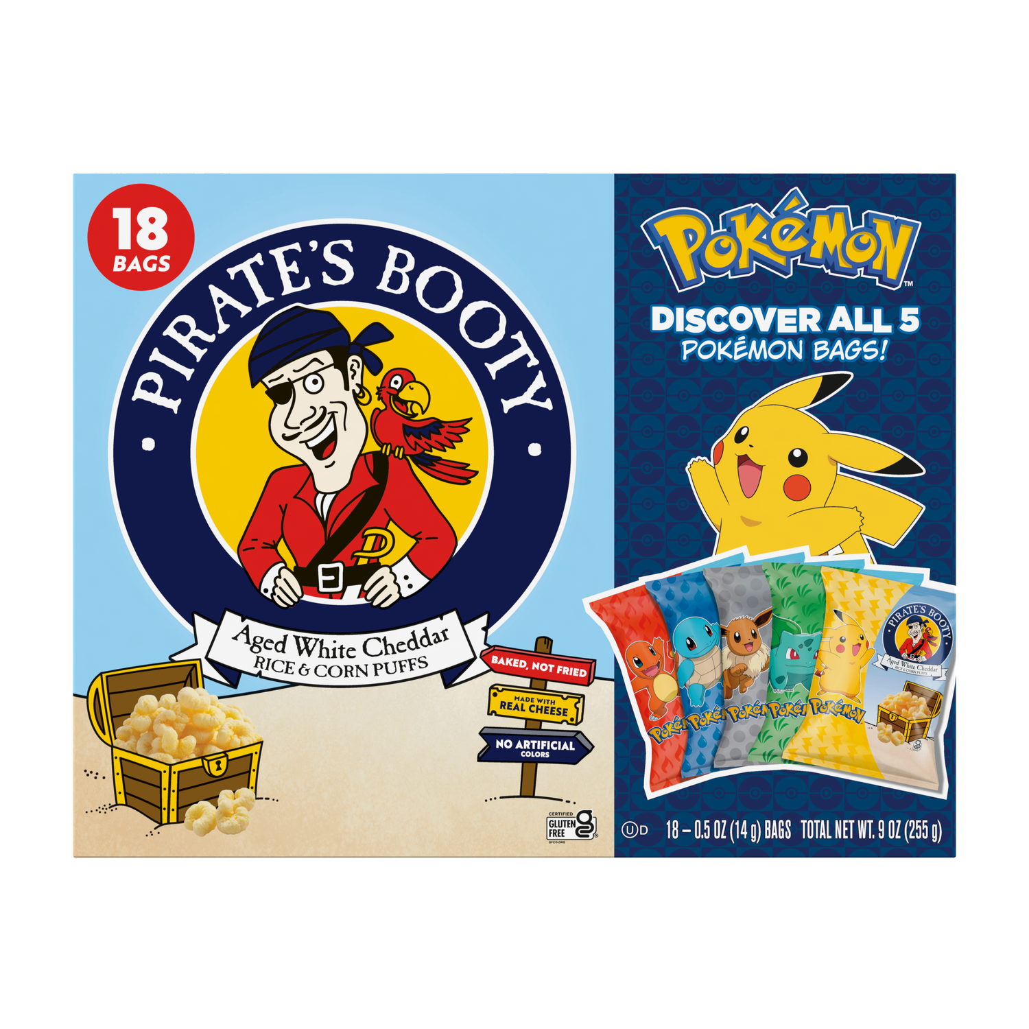 PIRATE'S BOOTY Pokémon Aged White Cheddar Rice & Corn Puffs, 0.5 oz ...