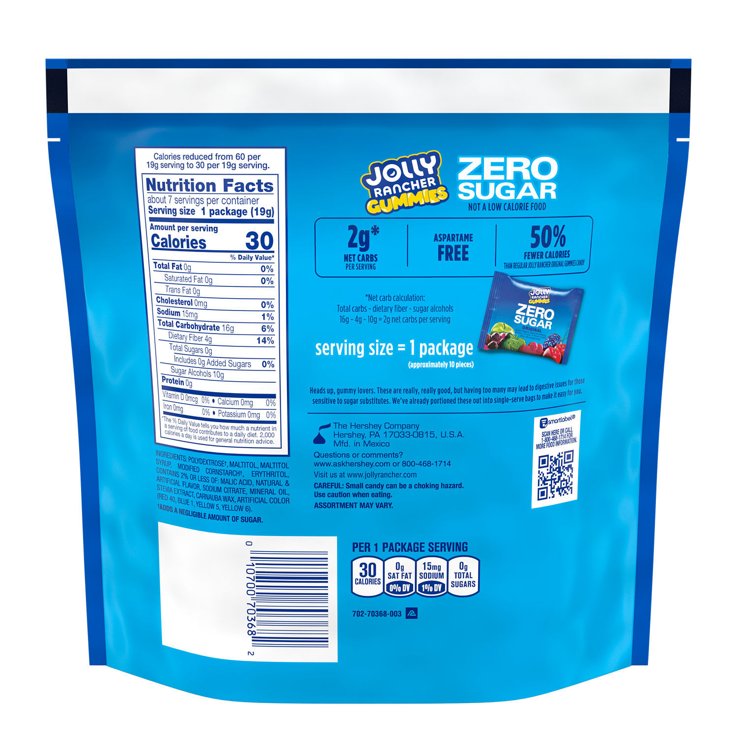 JOLLY RANCHER Gummies Zero Sugar Assorted Fruit Flavored Candy Bag, 4.9 oz