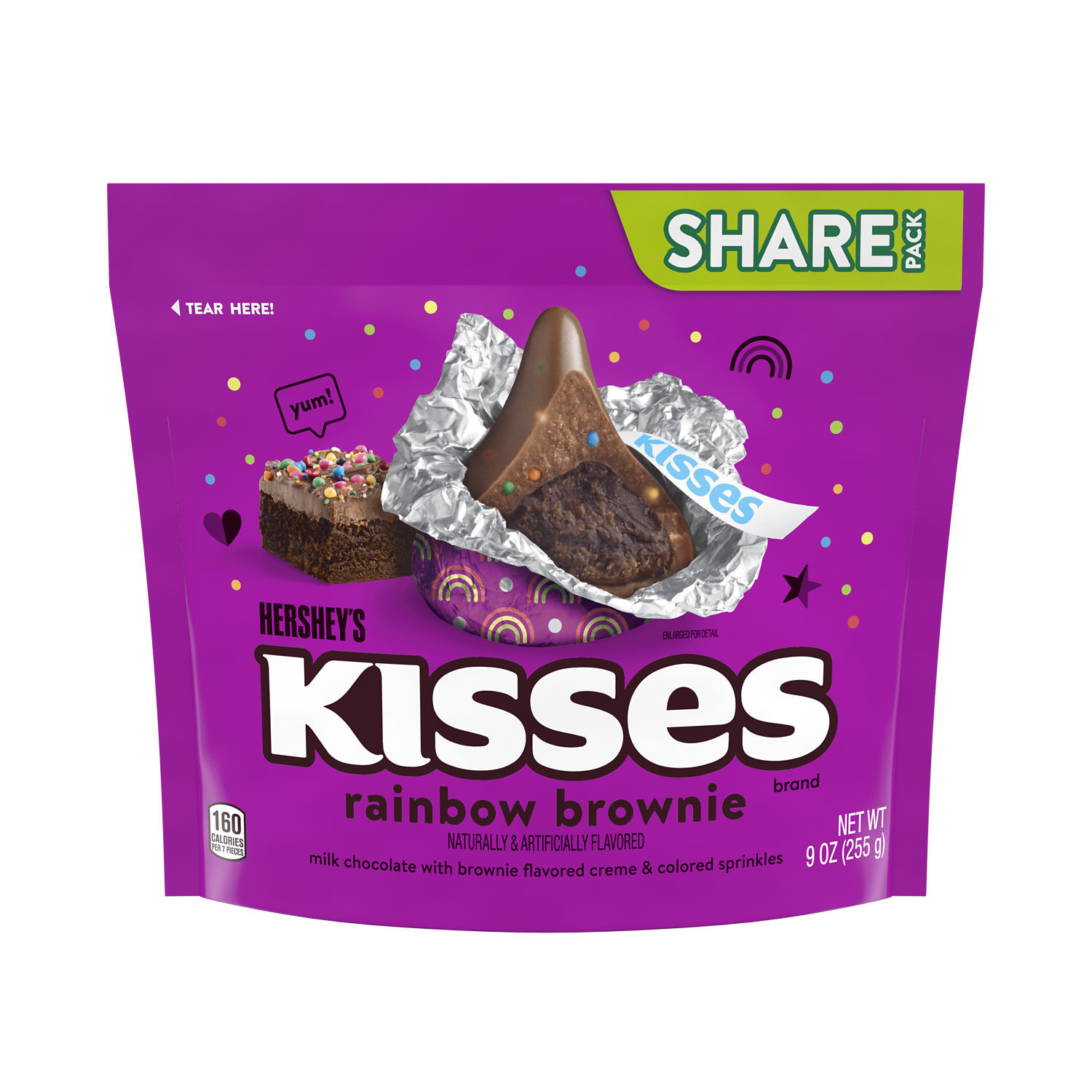 HERSHEY'S KISSES Rainbow Brownie Flavored Candy Share Pack, 9 oz