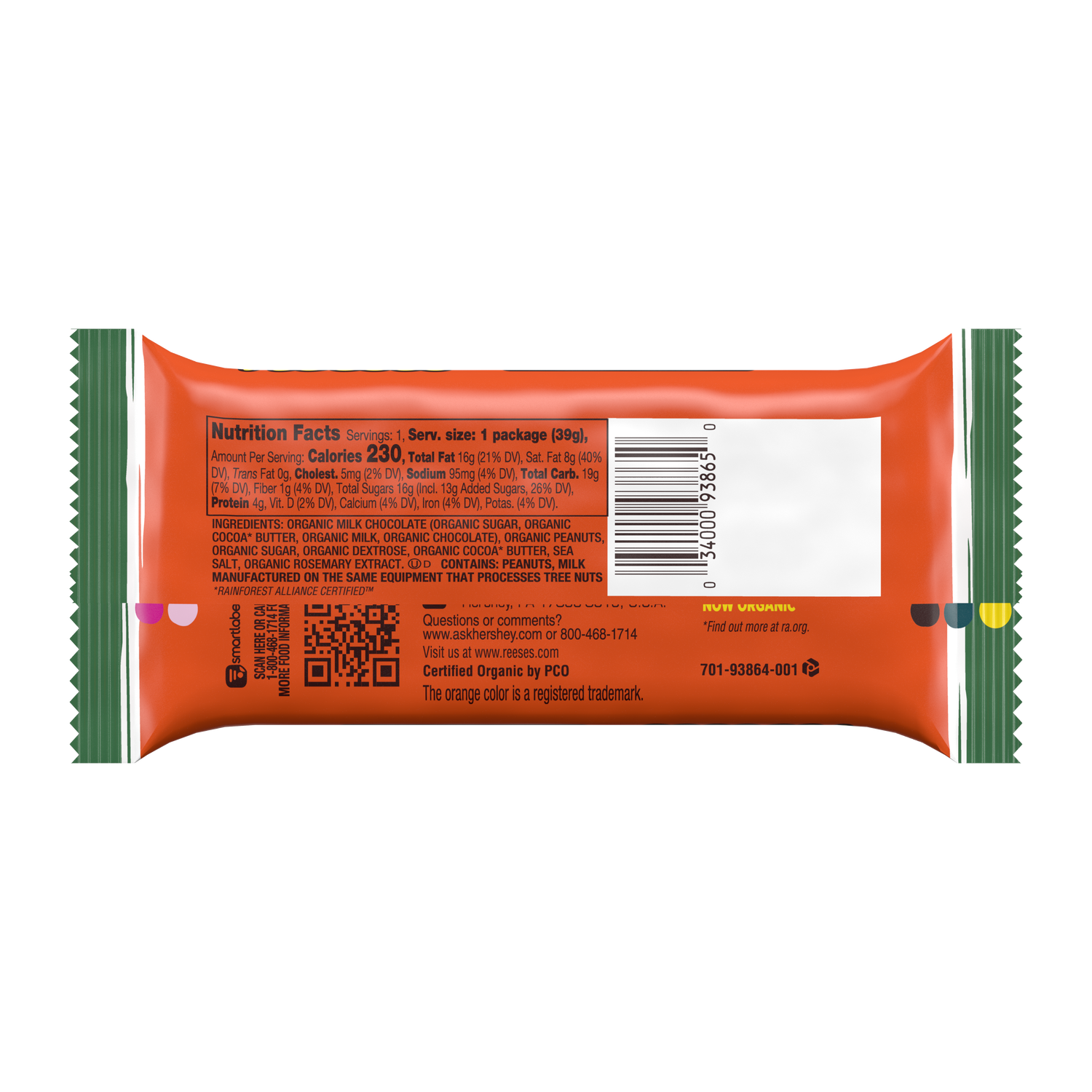 REESE'S Organic Milk Chocolate Peanut Butter Cups Standard Size 1.4 oz ...