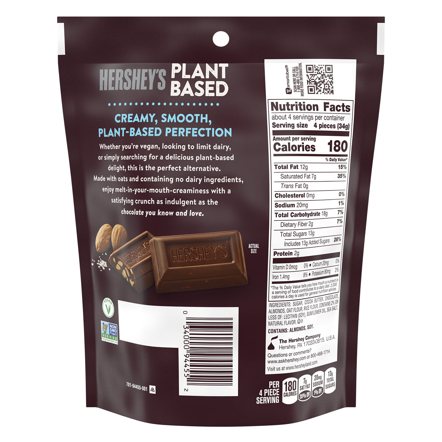 HERSHEY'S Plant Based Extra Creamy with Almond and Sea Salt Candy Bag ...