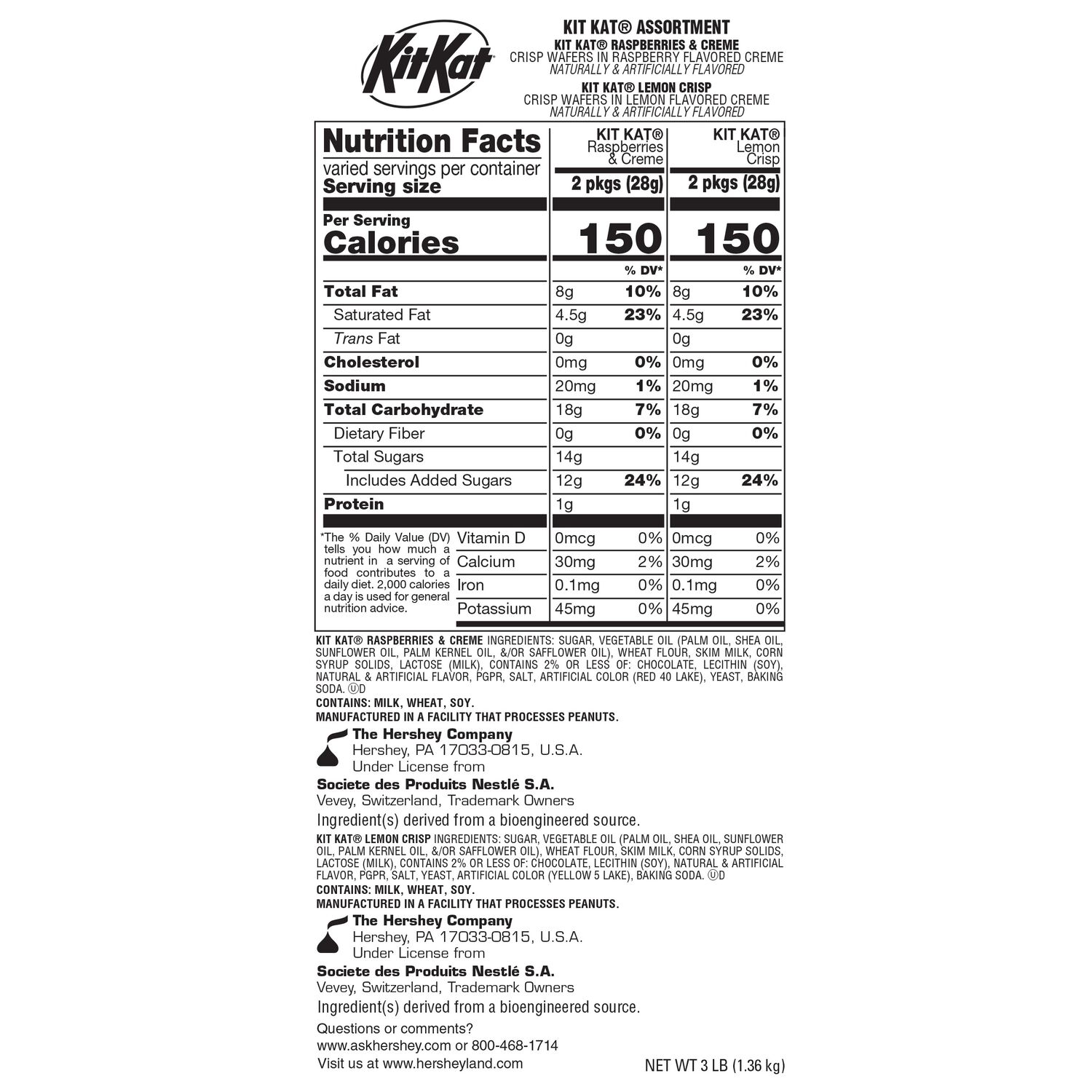 KIT KAT® Raspberry Creme and Lemon Crisp Snack Size Mix Bulk Candy Box ...
