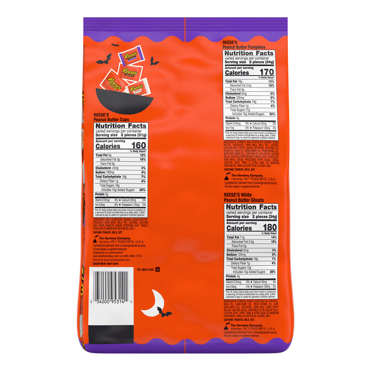 REESE'S Assorted Snack Size Halloween Candy, Bulk Bag, 36.03 oz (65 Pieces)