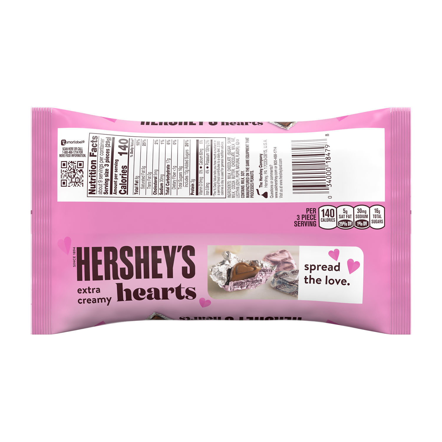 HERSHEY'S Milk Chocolate Hearts, Valentine's Day, Candy Bag, 9.2 oz