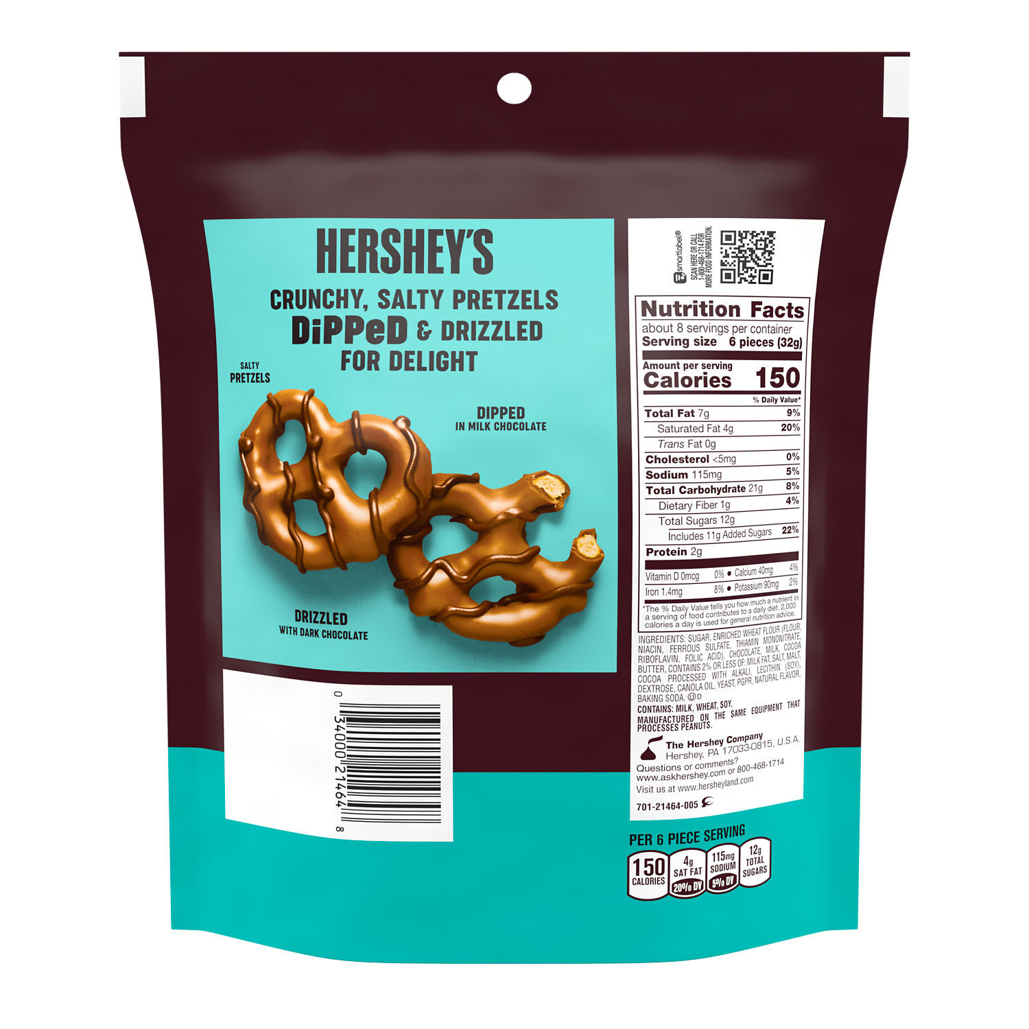 HERSHEY'S Milk Chocolate Dipped Pretzels 8.5oz Candy Bag