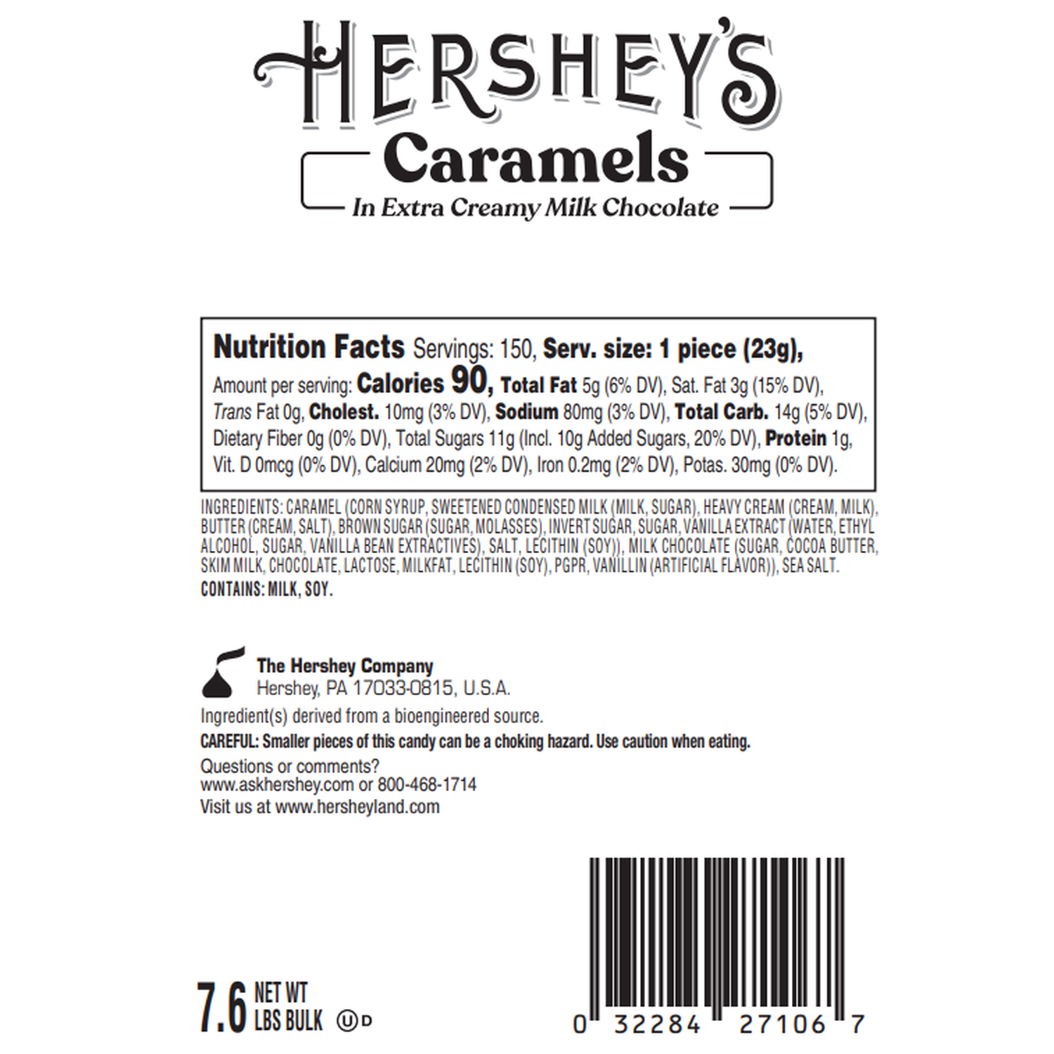 HERSHEY’S Caramels Candy Bulk Box, 7.6 lbs