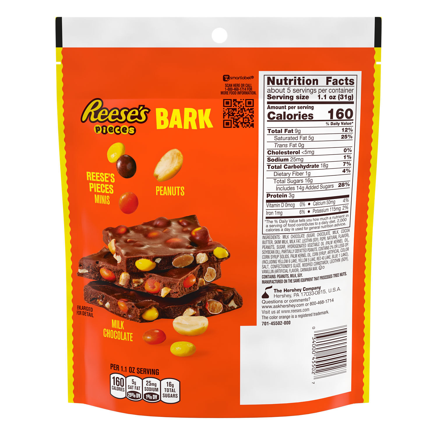 REESE'S PIECES Milk Chocolate Candy Bark with Peanuts Bag, 6 oz